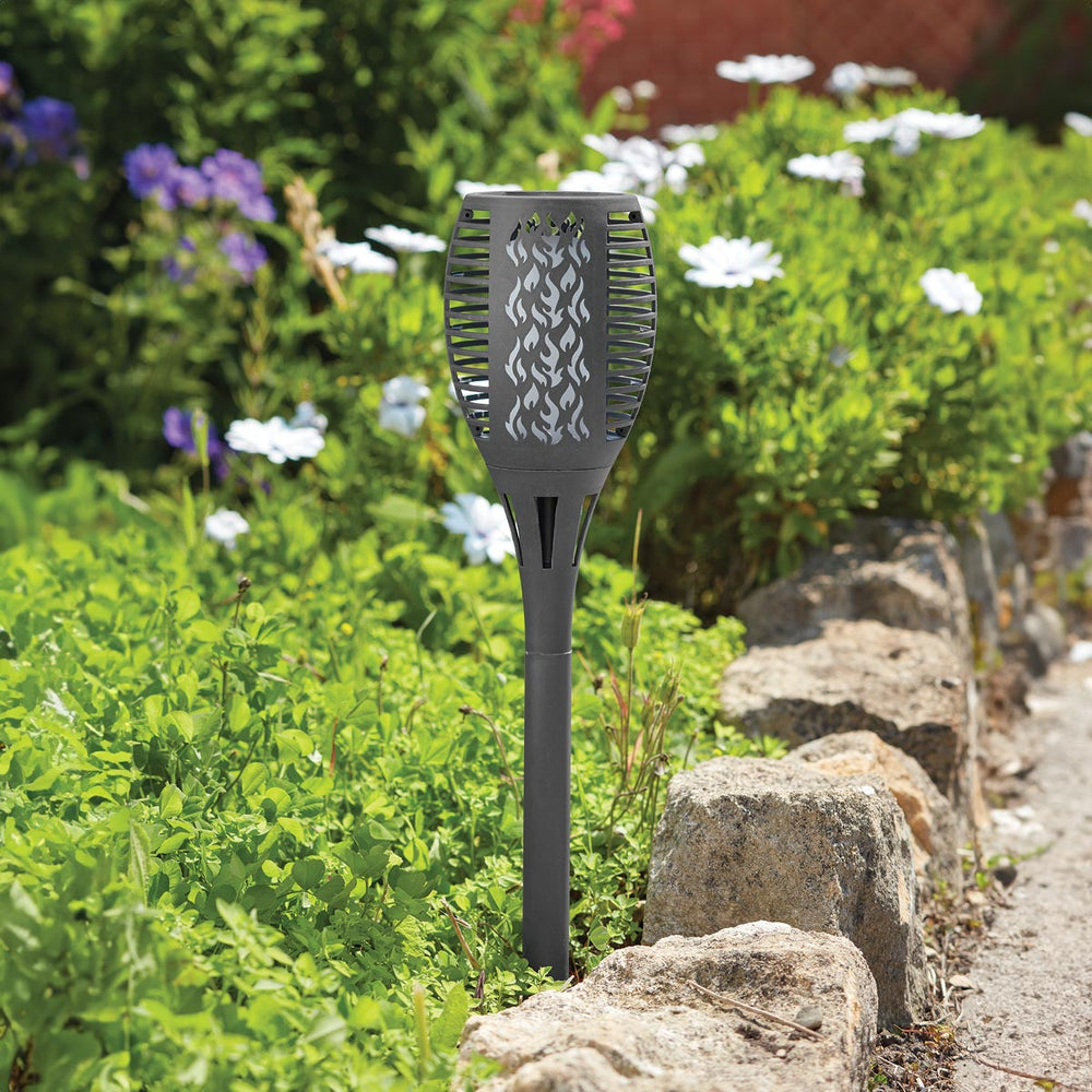 Solar Powered Cool Flame Stake Light | Outdoor Garden LED Path Lighting ...