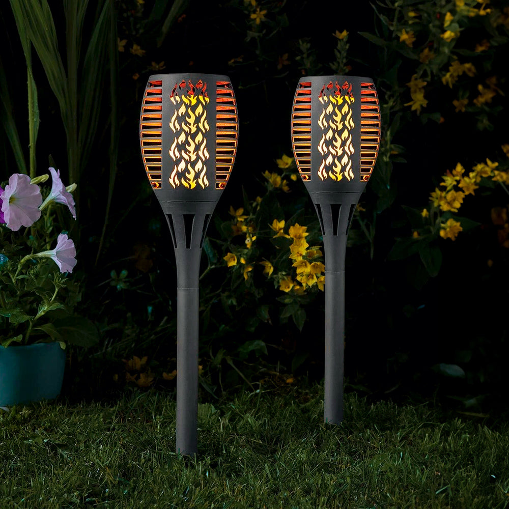 Solar Powered Cool Flame Stake Light | Outdoor Garden LED Path Lighting ...